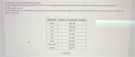 solved use the border crossings data below to calculate a
