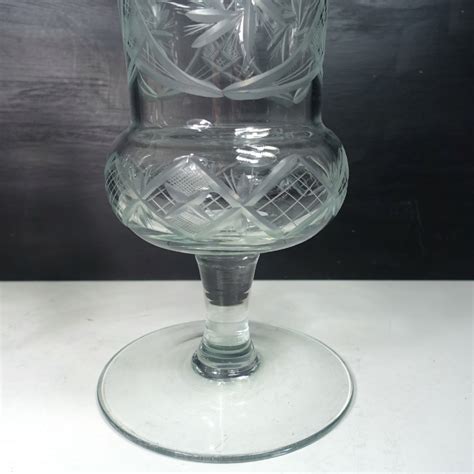 Pair Of 19th C Engraved And Cut Glass Vases