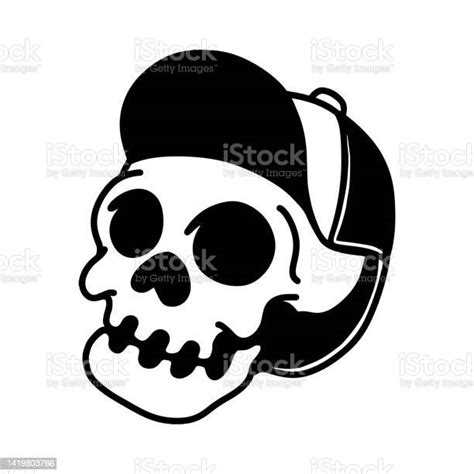 스케이트보더 캡에 있는 두개골의 그림 포스터 카드 배너 기호에 대한 디자인 요소 벡터 일러스트 레이 션 길거리 스타일에 대한