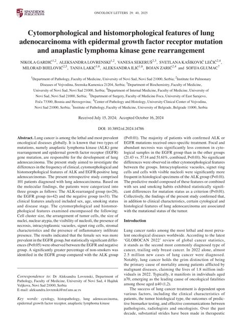 Pdf Cytomorphological And Histomorphological Features Of Lung Adenocarcinoma With Epidermal