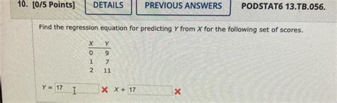 Solved Find The Regression Equation For Predicting Y From X