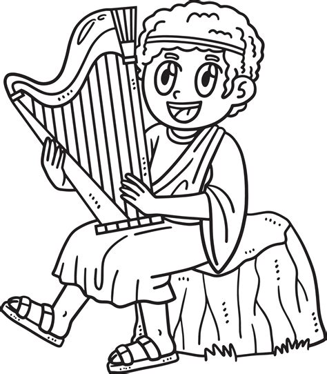 Christian David Tocando El Arpa Aislado Para Colorear 15867586 Vector