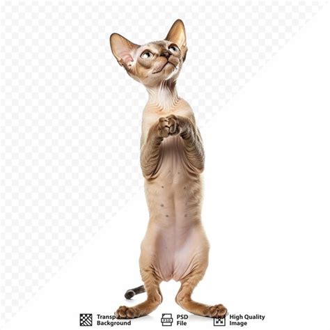 Premium Psd Purebred Don Sphinx Cat Standing On Hind Legs Isolated On