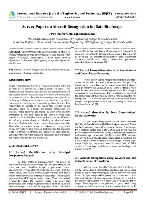 Pdf Irjet Survey Paper On Aircraft Recognition For Satellite Image