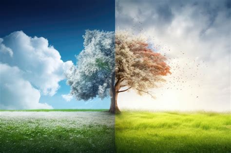 Premium AI Image Split Comparison View Of Different Summer Vs Winter Season