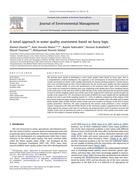 A Novel Approach In Water Quality Assess Pdf Fuzzy Logic Water Quality