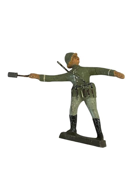 Ww2 German Army Heer Elastolin Toy Soldier Throwing Grenade Military
