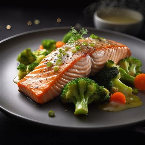 Premium Ai Image Baked Salmon With Vegetables