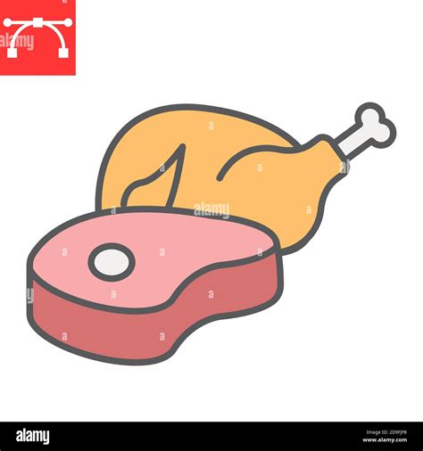Meat And Poultry Color Line Icon Chicken Meat And Steak Beef Sign Vector Graphics Editable