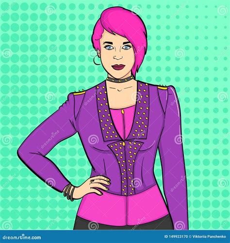 Pop Art Background Young Girl Punk Subculture Rockers Imitation