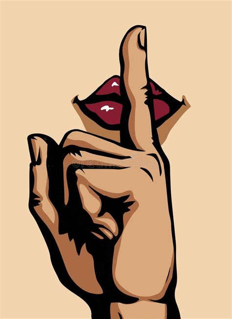 The Finger Shows Quietly Vector Drawing Stock Illustration