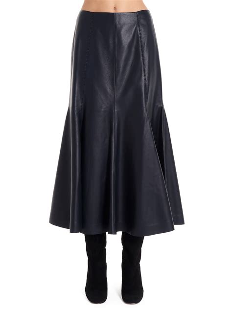 Gabriela Hearst Amy Leather Flared Midi Skirt In Blue Modesens