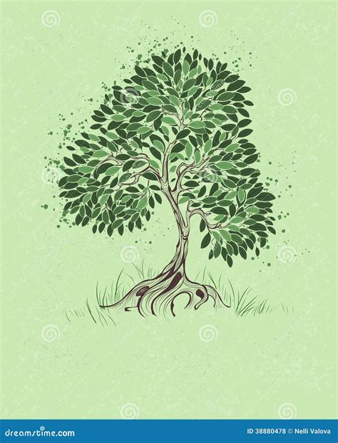 Tree On A Green Background Stock Vector Illustration Of Environment