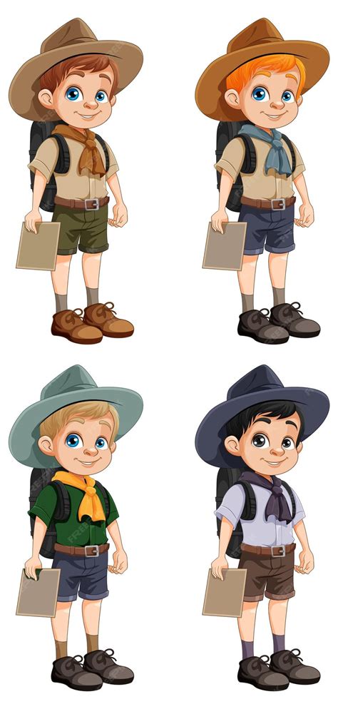 Personnage De Dessin Animé Garçon Scout Vecteur Premium