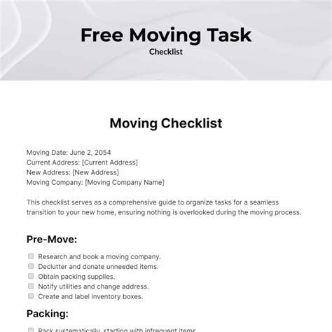 Free Moving Tasks Checklist Template To Edit Online