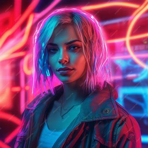 Premium Ai Image A Wide Angle Photo Of A Blonde Cyberpunk Girl With