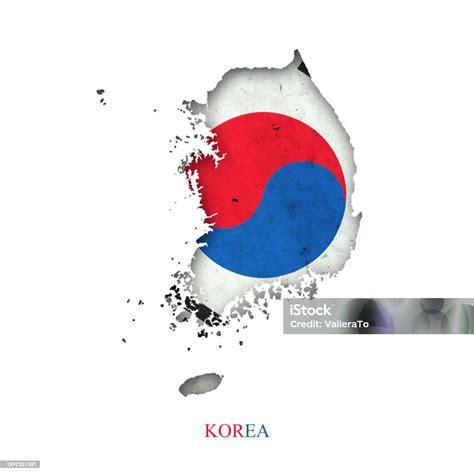지도 형태의 한국 국기 그림자 흰색 배경에 고립되어 있습니다 기호와 기호 디자인 요소 0명에 대한 스톡 벡터 아트 및 기타