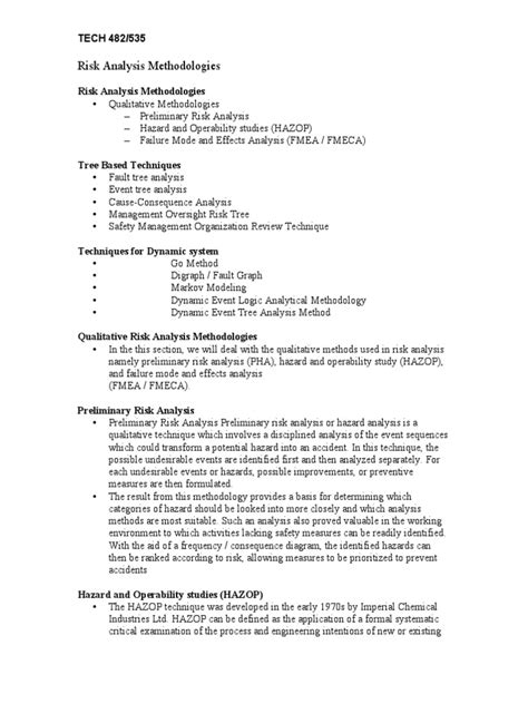 Risk Analysis Methodologies Tech 482535 Pdf Risk Safety