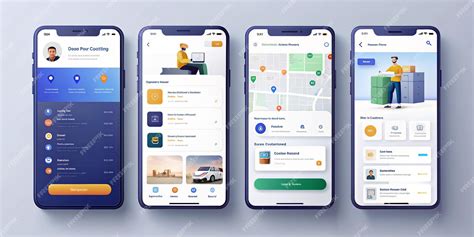 Premium Photo Delivery Mobile App Interface Screens Template Set