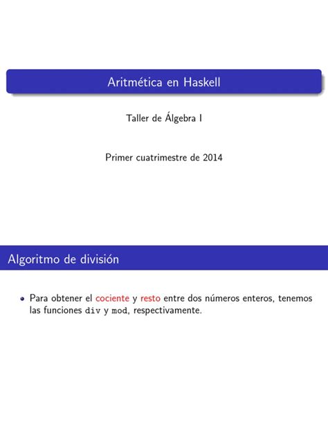 Haskell Aritmética Pdf División Matemáticas Algoritmos