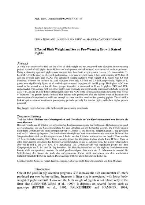 Pdf Effect Of Birth Weight And Sex On Pre Weaning Growth Rate Of Piglets