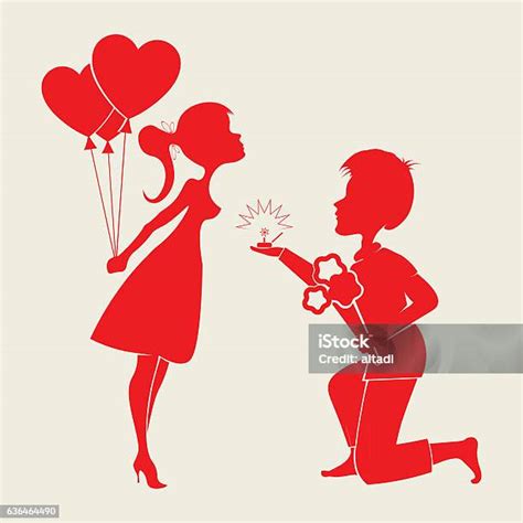 Siluet Pasangan Yang Penuh Kasih Dengan Cincin Kawin Ilustrasi Stok