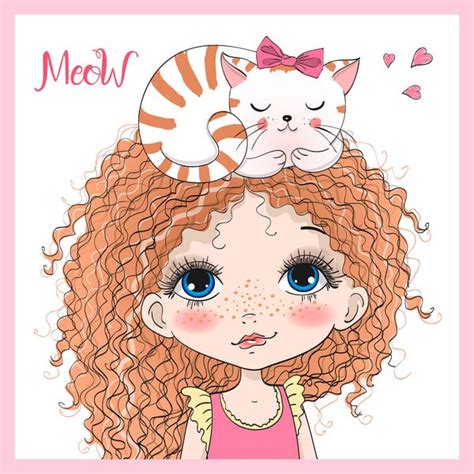 دست زیبا ناز دختر زیبا با گربه زیبا کشیده شده است تصویر برداری 1465039