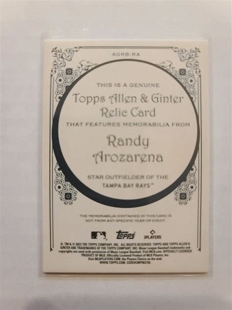 2023 Topps Allen And Ginter Full Size Jersey Relic Randy Arozarena Agrb