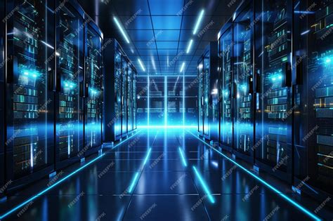 premium photo network and data servers behind glass panels in a