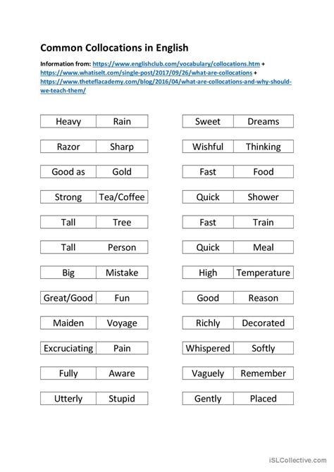 Common English Collocations English ESL Worksheets Pdf Doc
