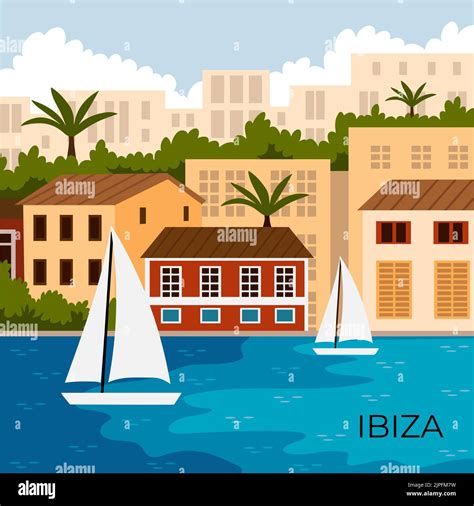 Beautiful Summer Ibiza Vector Illustration Stock Vector Image Art Alamy