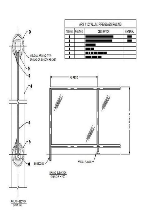 Free 2d Cad Block Of A Handrail Design Including Full Dimensions And Materials Design Handrail
