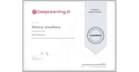 Dheeraj Choudhary On Linkedin Completion Certificate For Ai For Everyone