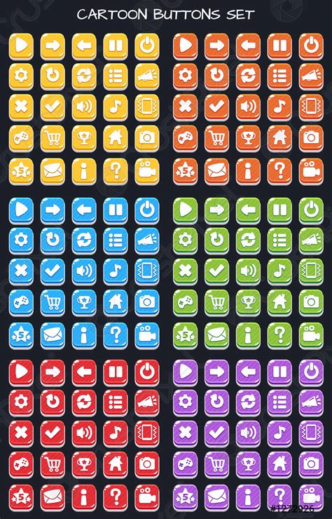 Cartoon Button Set Game Pack Gui Element For Mobile Game Stock