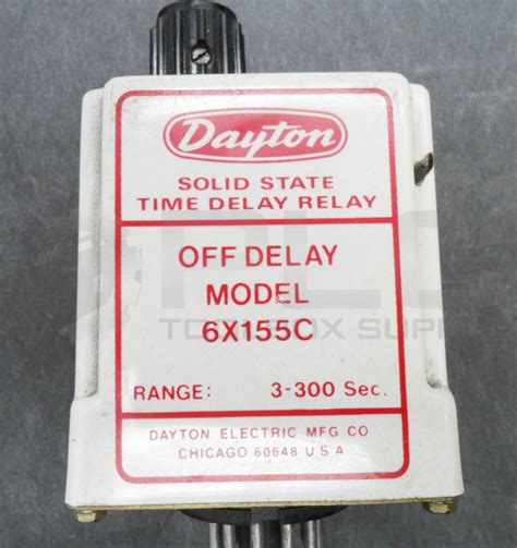 Dayton 6x155c Solid State Time Delay Relay 3 300sec 120vac 5060hz 10a
