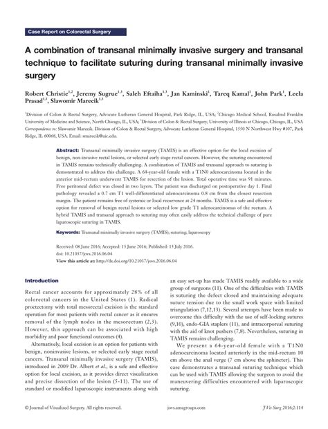 Pdf A Combination Of Transanal Minimally Invasive Surgery And