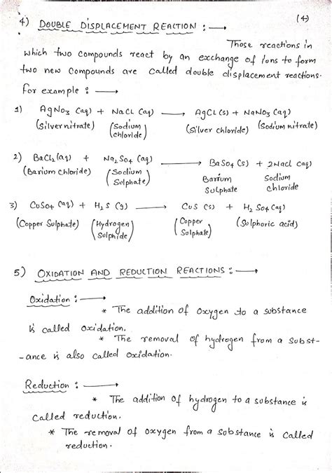 Chemical Reaction And Equation Handwritten Notes For 10th Science Artofit