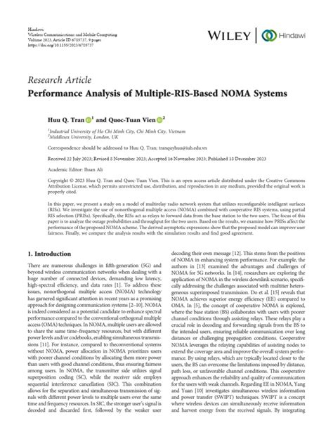 Performance Analysis Of Multiple Ris Based Noma Systems Pdf