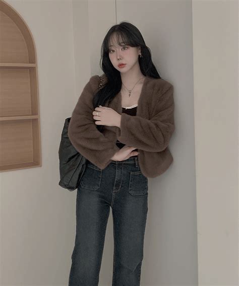 하비언니 12876 [모델소장] 연말룩 노카라 무스탕 크롭 퍼자켓jk 4color