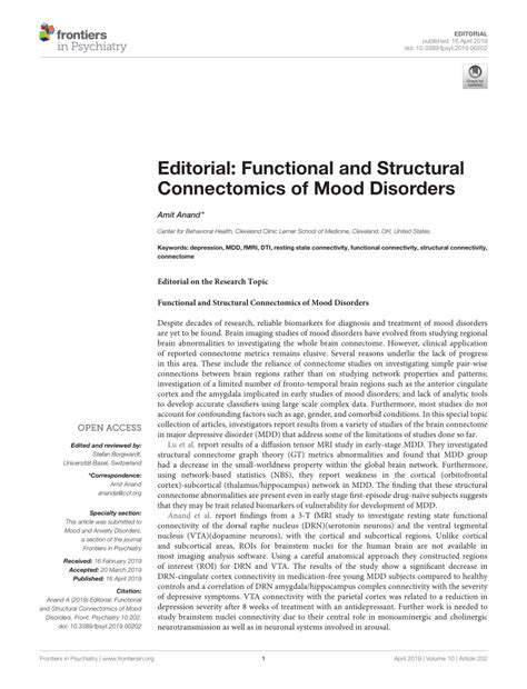 Pdf Functional And Structural Connectomics Of Mood Disorders