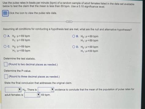 Solved Use The Pulse Rates In Beats Per Minute Bpm Of A Chegg
