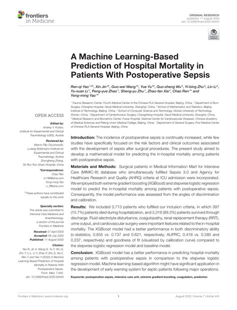 Pdf A Machine Learning Based Prediction Of Hospital Mortality In Patients With Postoperative