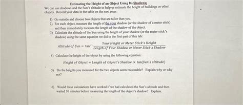 Solved Estimating The Height Of An Object Using Its Shadowa Chegg