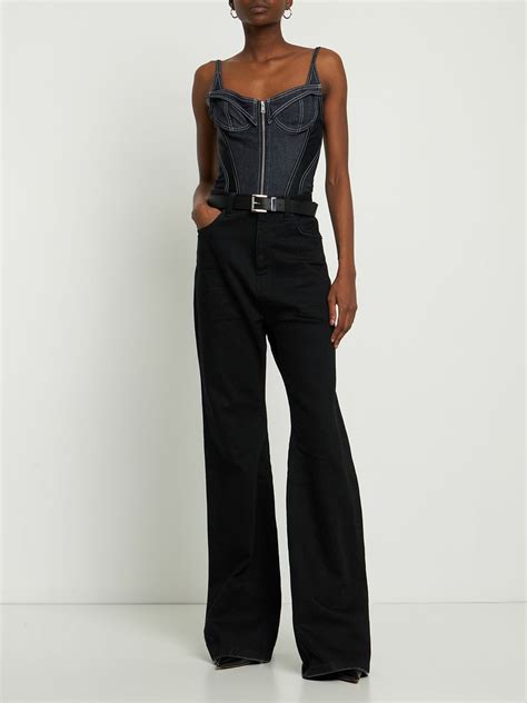Mugler Denim Front Zip Corset Bodysuit Mugler