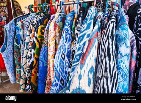 Traditional Asian Uzbek Dresses With Colorful Pattern At Oriental