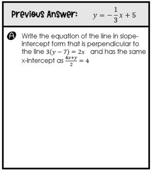 EQUATIONS LINES Parallel Perpendicular SCAVENGER HUNT CHALLENGE HONORS