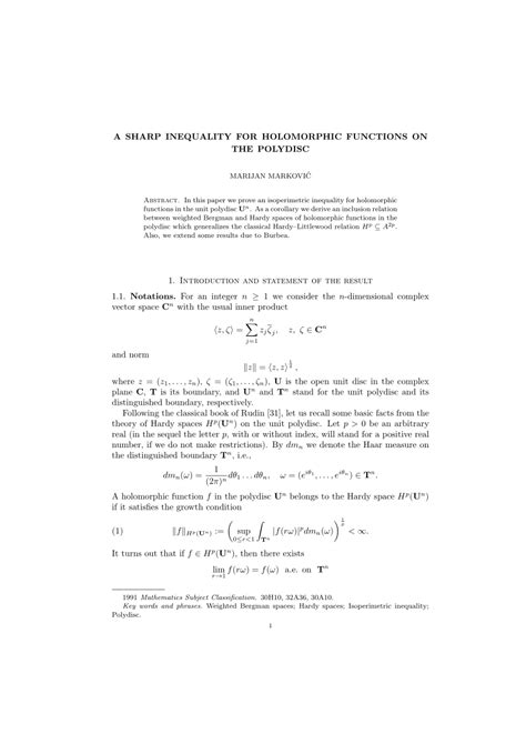 Pdf A Sharp Inequality For Holomorphic Functions On The Polydisc