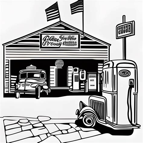 Old Country Store With Truck And Gas Pumps Coloring Page Creative Fabrica