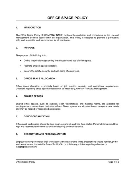 Office Space Policy Template Free Word And Pdf
