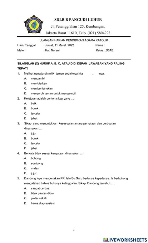 Agama Katolik Worksheet Live Worksheets